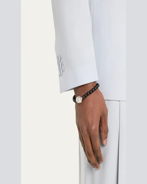 JAN LESLIE Onyx Beaded Bracelet With Pearl Center