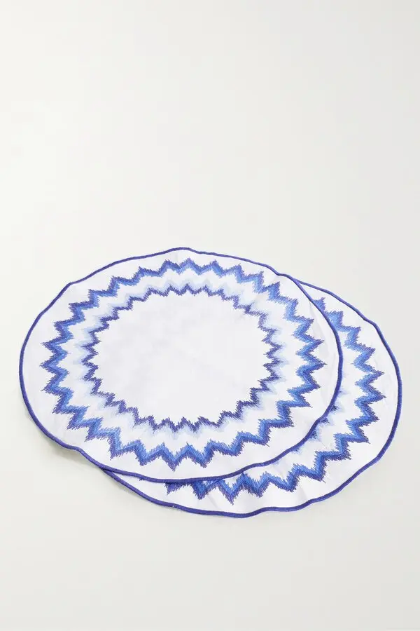 AQUAZZURA CASA Goa Set Of Two Embroidered Linen Placemats - Blue
