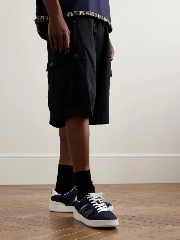 Moncler Monaco Leather-trimmed Suede Sneakers - Blue