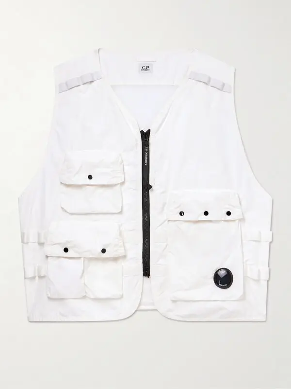 C.P. COMPANY Logo-appliquéd Shell And Mesh Gilet - White