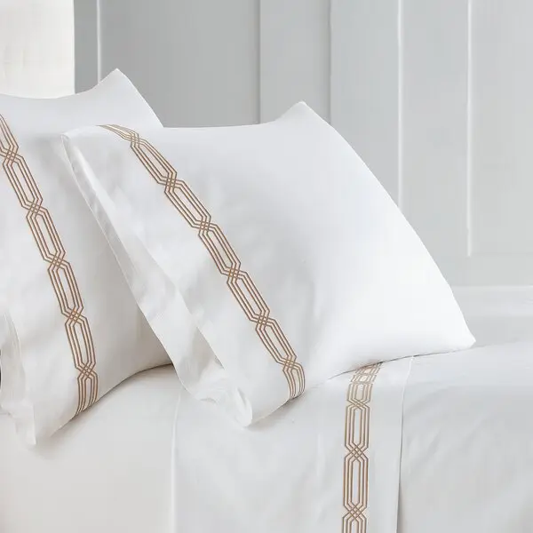 HUDSON PARK COLLECTION Italian Tivoli Embroidered Flat Sheet, King Exclusive - Champagne