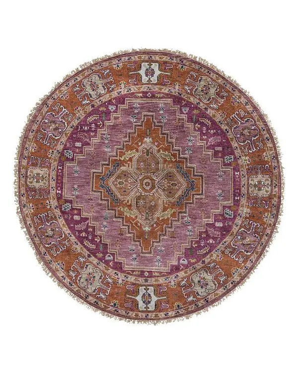 SURYA Zeus Round Area Rug, 8 - Eggplant/rust/lime