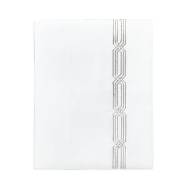 HUDSON PARK COLLECTION Italian Tivoli Embroidered Flat Sheet, Queen Exclusive - White/silver