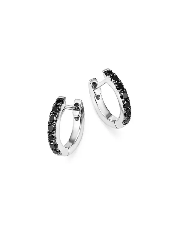 Bloomingdale'S 14k White Gold Black Diamond Huggie Hoop Earrings, 0.20 Tcw - Black/white