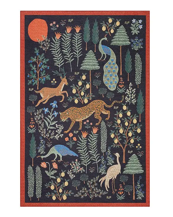 RIFLE PAPER CO. Menagerie Men-01 Area Rug, 7'6 X 9'6 - Black
