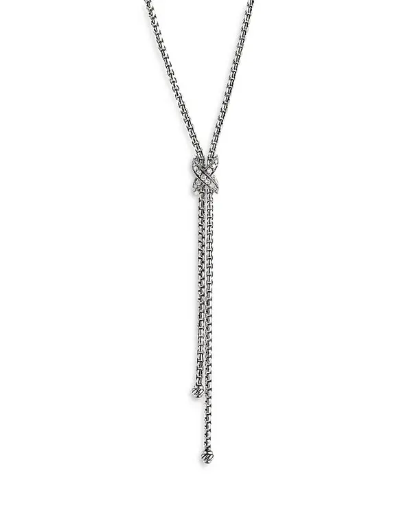 David Yurman Sterling Petite X Diamond Lariat Necklace - Silver