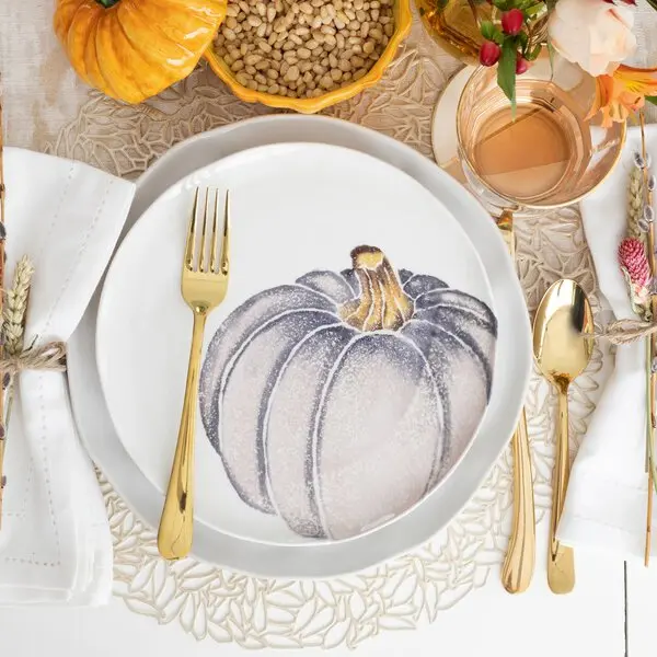 VIETRI Pumpkins White Salad Plate - Grey