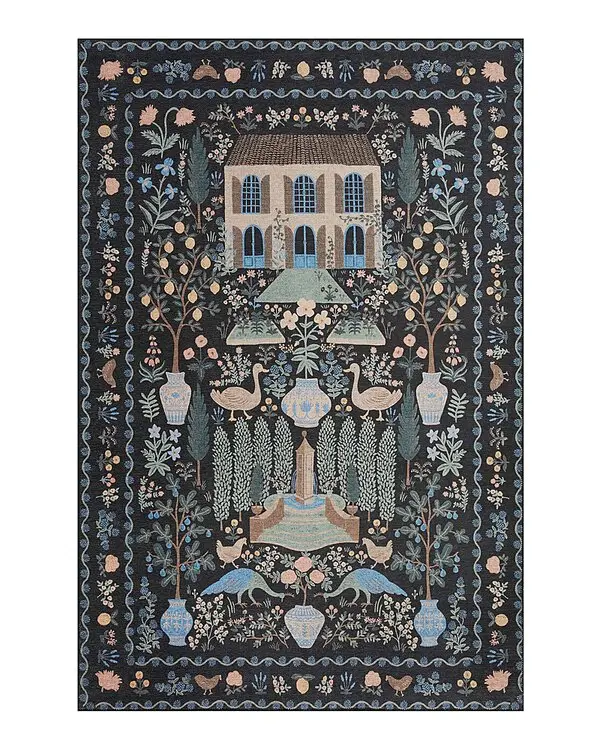 RIFLE PAPER CO. Menagerie Men-03 Area Rug, 3'9 X 5'9 - Black