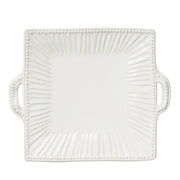 VIETRI Incanto Stone Stripe Square Handled Platter - White