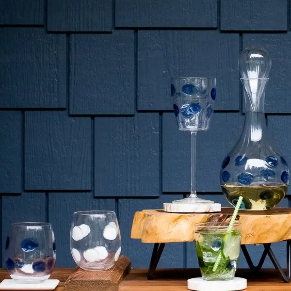 VIETRI Drop Stemless Wine Glass - Blue