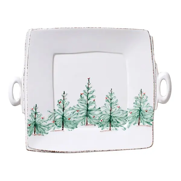 VIETRI Lastra Holiday Handled Square Platter - White