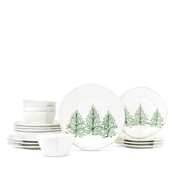VIETRI Lastra Holiday Sixteen Piece Place Setting - White/green
