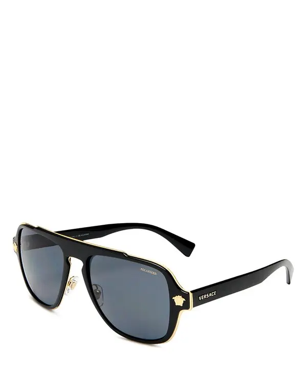 Versace Flat Top Aviator Sunglasses - Black /polar Gray