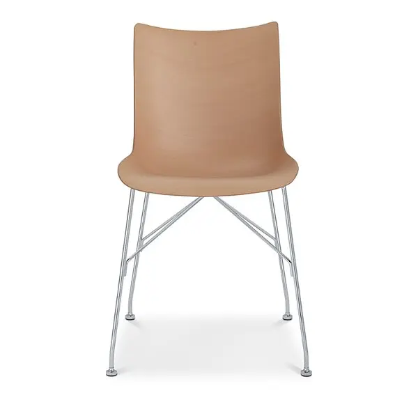 KARTELL P Basic Veneer Dining Chair - Light Wood/chrome Legs