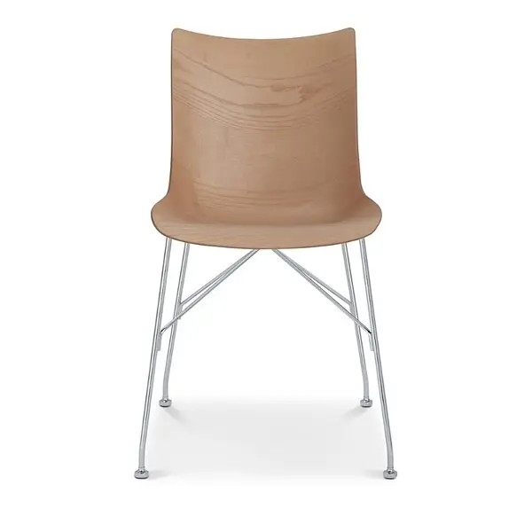KARTELL P Slatted Ash Dining Chair - Light Wood/chrome Legs