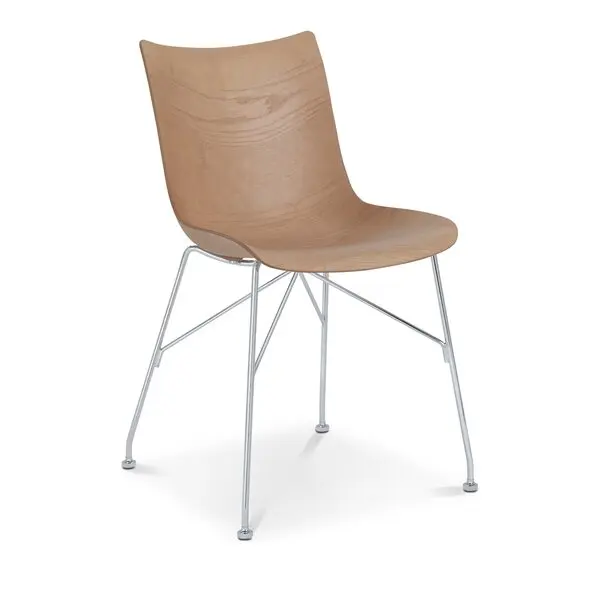 KARTELL P Slatted Ash Dining Chair - Light Wood/chrome Legs