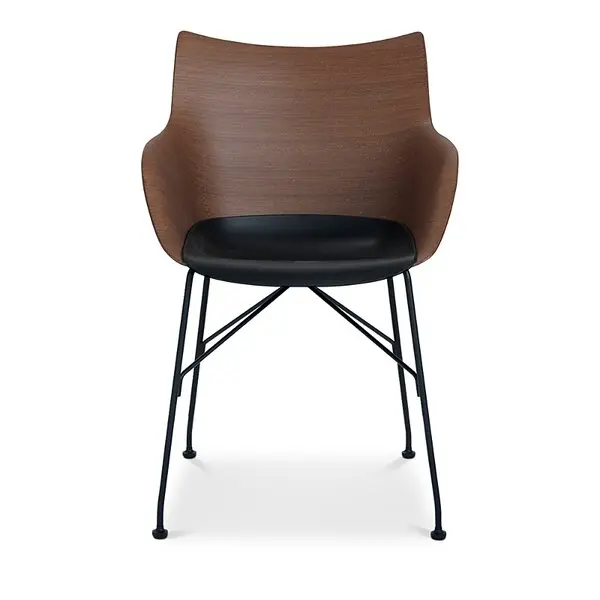 KARTELL Q Basic Veneer Dining Chair - Dark Wood/painted Steel Legs