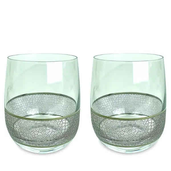 MICHAEL WAINWRIGHT Set Of 2 Panthera Glass Rock Glasses - Silver