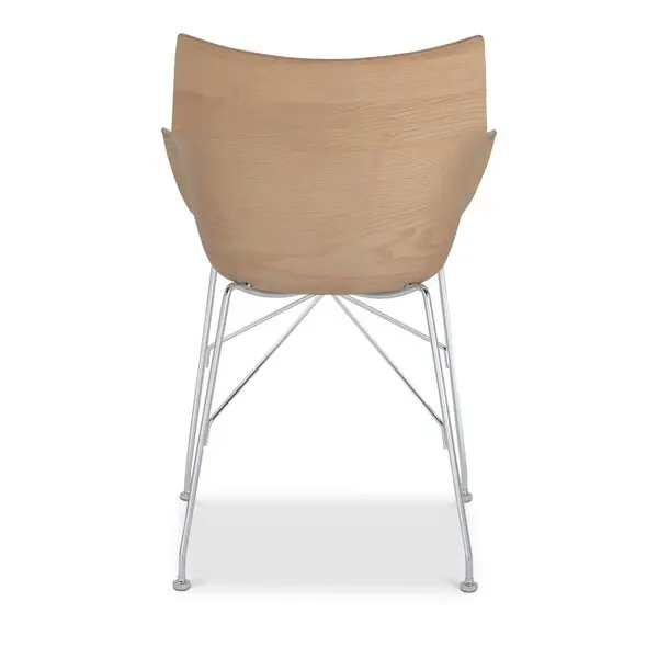 KARTELL Q Slatted Ash Dining Chair - Light Wood/chrome Legs
