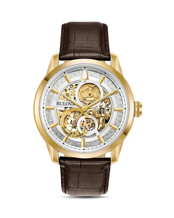 Bulova Sutton Skeleton Watch - White/brown