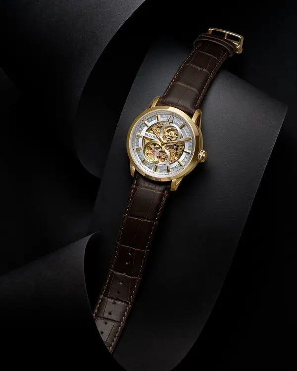 Bulova Sutton Skeleton Watch - White/brown