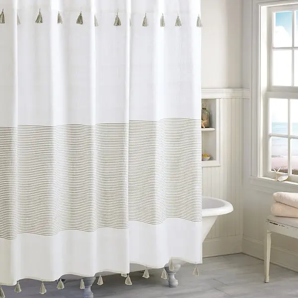 PERI HOME Panama Stripe Shower Curtain - Taupe