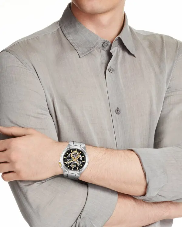 Bulova Maquina Silver-tone Link Bracelet Automatic Watch 46mm - Black/silver