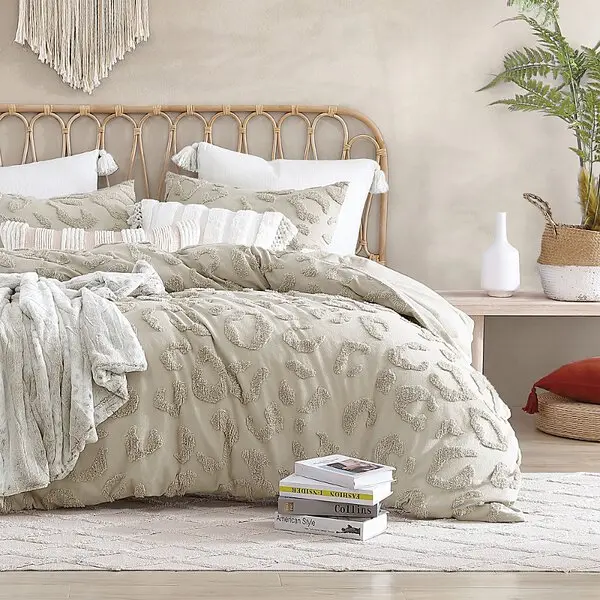PERI HOME Chenille Leopard Duvet Set, Full/queen - Linen