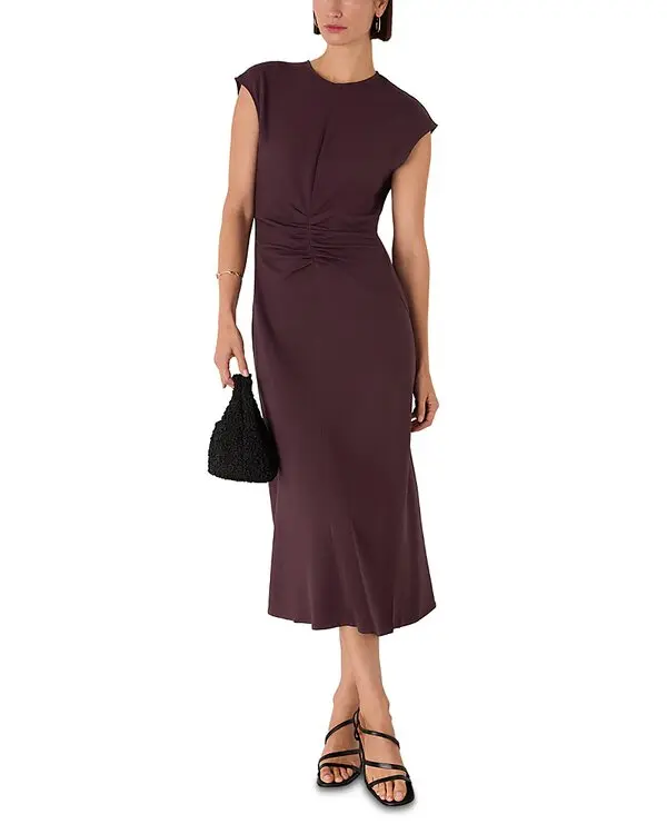 Whistles Gathered Midi Dress - Burgundy
