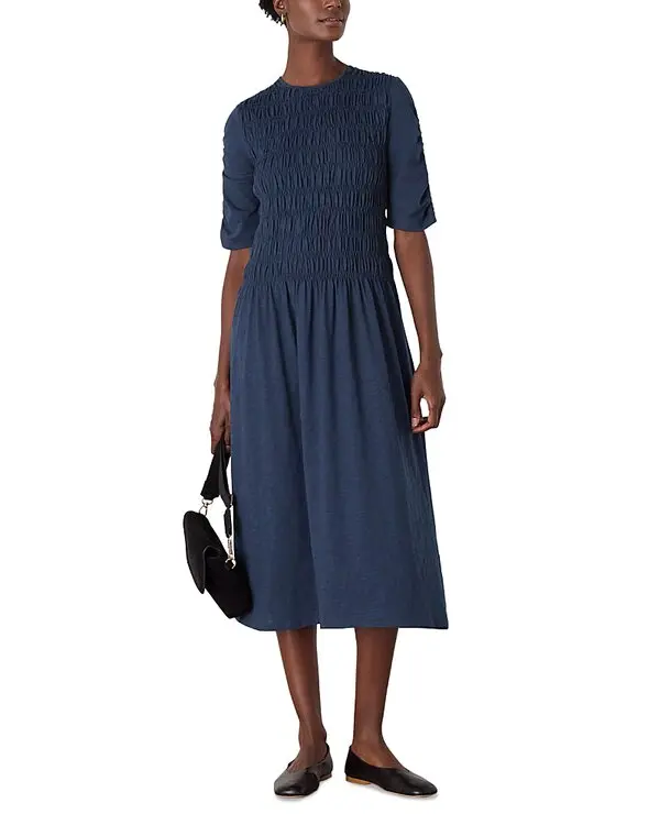Whistles Jersey Shirred Midi Dress - Navy