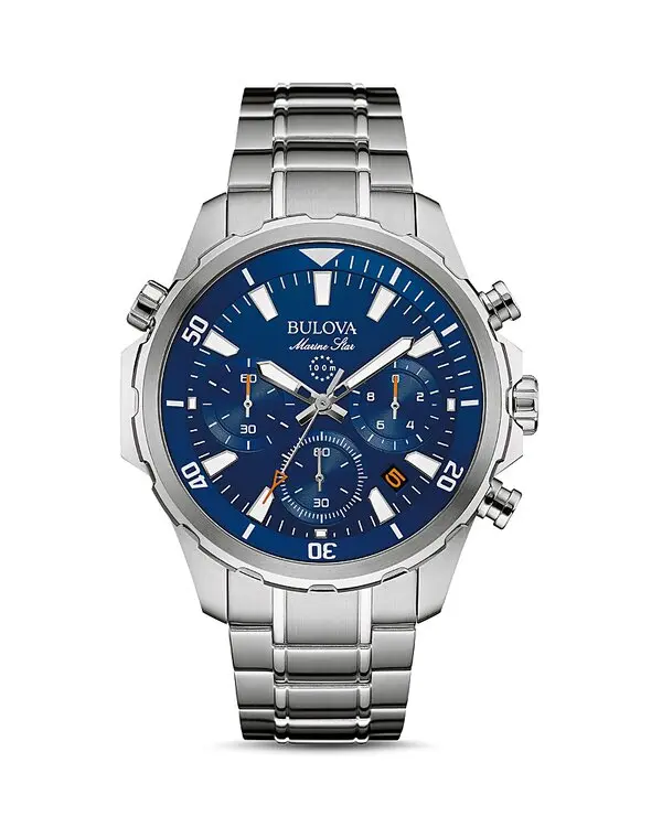 Bulova Marine Star Chronograph Watch, 43mm - Blue/silver