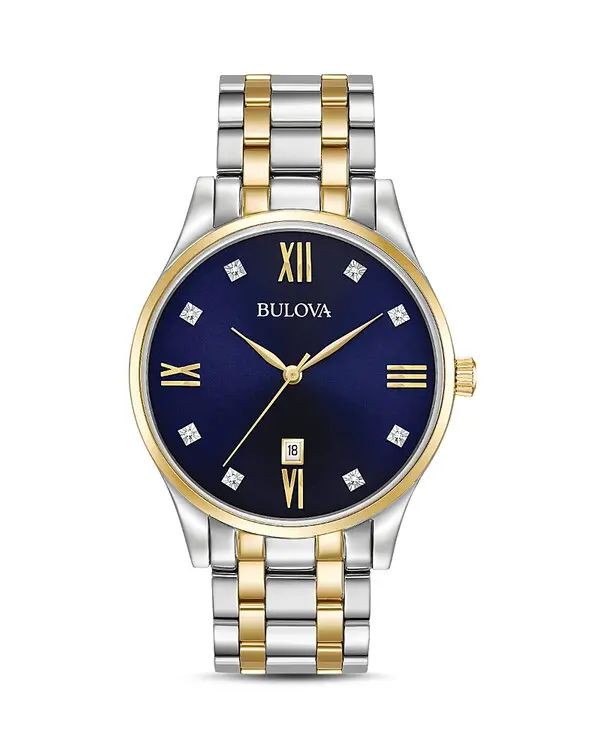 Bulova Two-tone Diamonds Watch, 40mm - Blue/gold