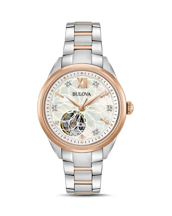 Bulova Two-tone 34.5mm Automatic Watch - White/rose