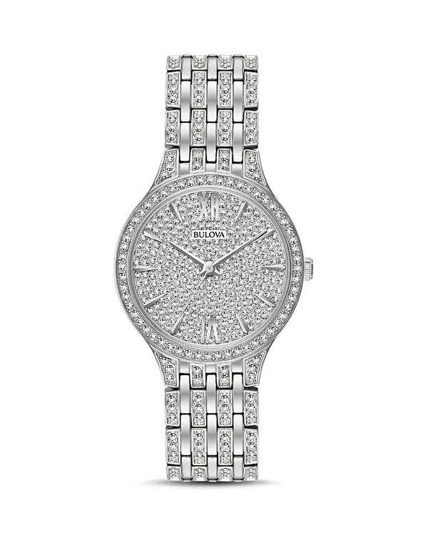 Bulova Crystal Pave 32mm Watch - Silver