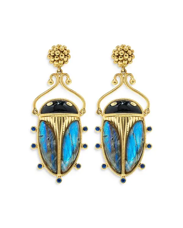 CAPUCINE DE WULF Scarab Berry Drop Earrings - Black Agat/blue