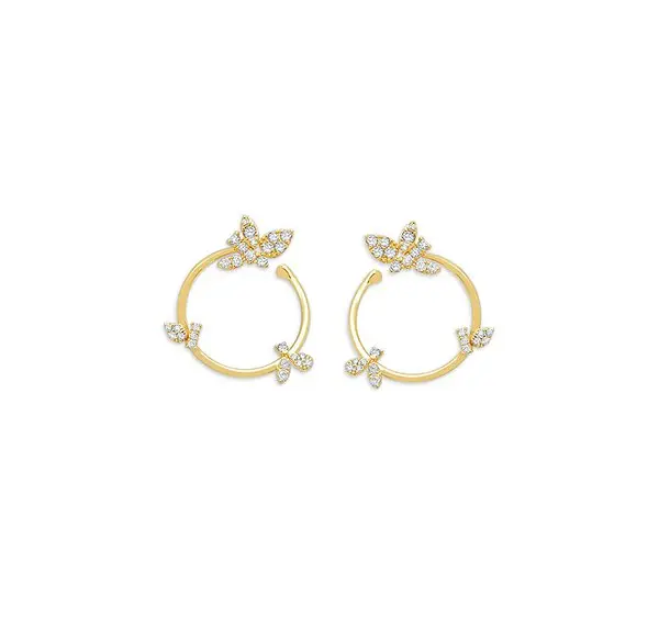 GRAZIELA 18k Yellow Gold Natura Diamond Bird Hoop Earrings - White/gold