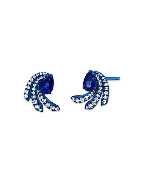 GRAZIELA 18k White Gold, Blue Rhodium, Sapphire, And Diamond Stud Earrings - Blue/white