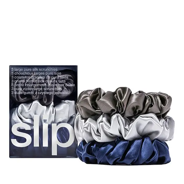 Slip Pure Silk Large Scrunchies, Set Of 3 - Navy/charcoal/silver