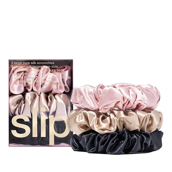 Slip Pure Silk Large Scrunchies, Set Of 3 - Pink/gold/black