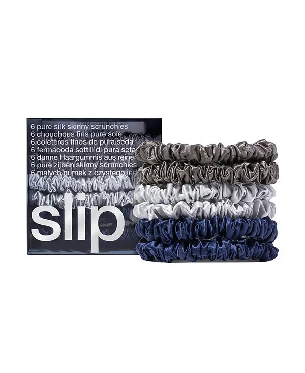 Slip Pure Silk Skinny Scrunchies Set - Navy/charcoal/silver