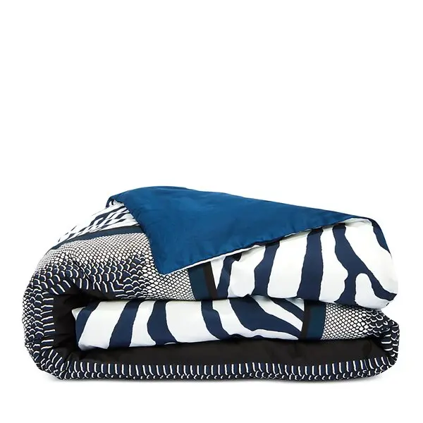 Roberto Cavalli Frame Zebrage Sateen Duvet Cover, Queen - Navy