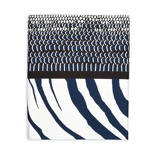 Roberto Cavalli Frame Zebrage Sateen Flat Sheet, Queen - Navy/white