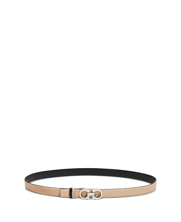 FERRAGAMO Skinny Gancini Leather Belt - New Bisque Beige