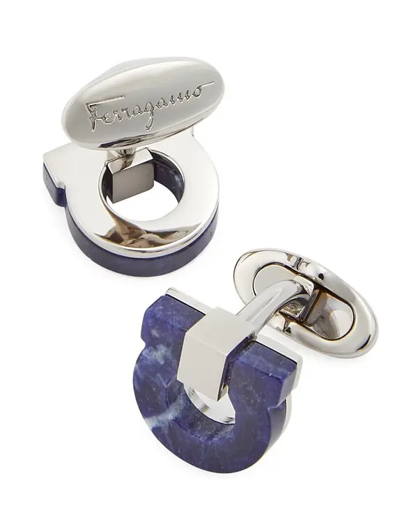 FERRAGAMO Salvatore Limestone Gancini Cuff Links - Blue