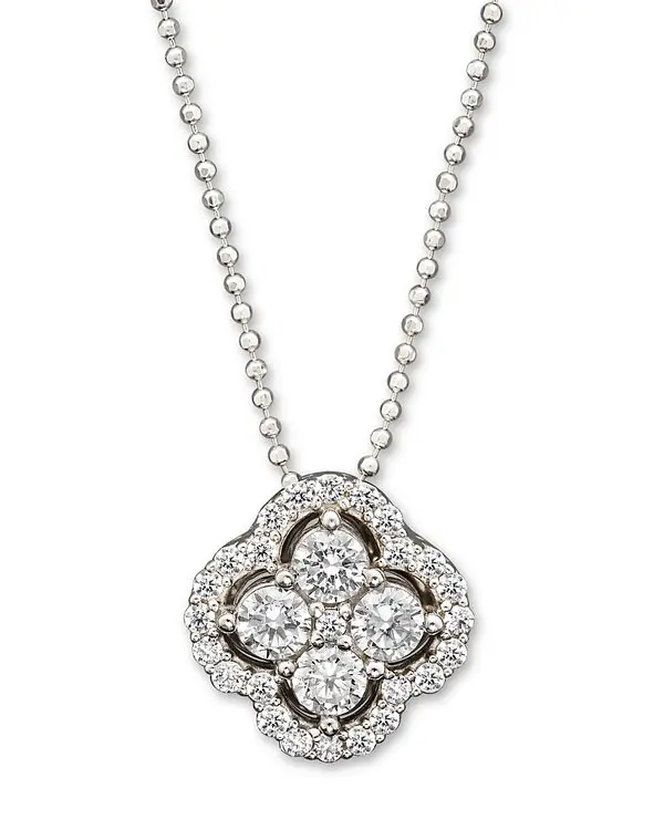 Bloomingdale'S Diamond Clover Pendant Necklace - White Gold/white Diamonds