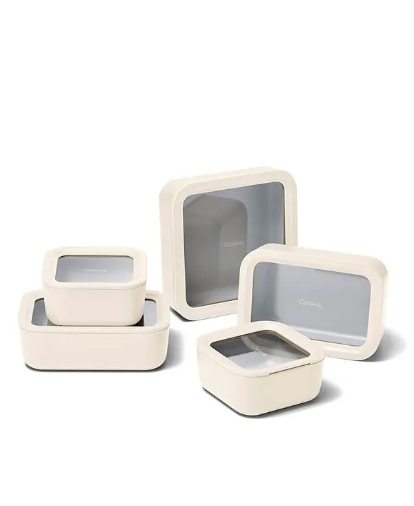 CARAWAY 14-piece Ceramic Coated Glass Food Storage Set - Cream