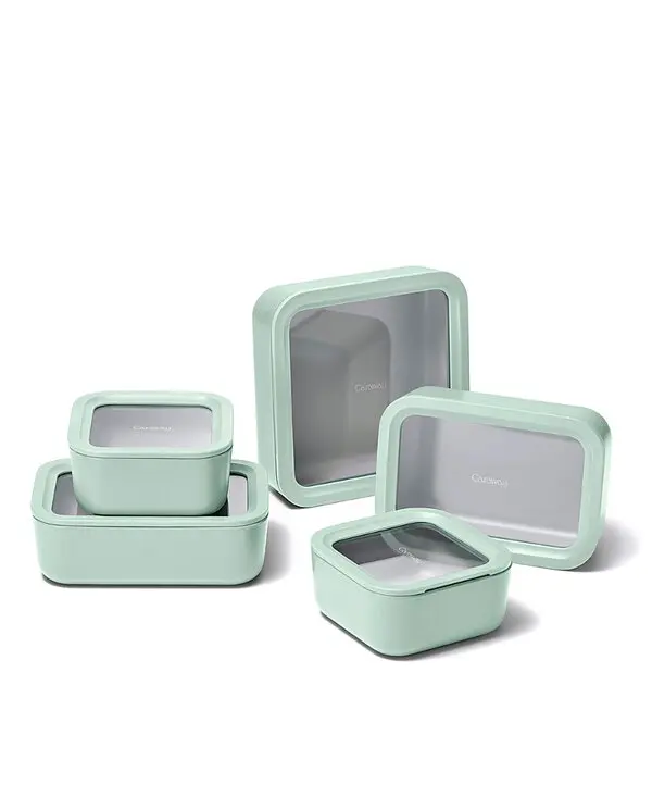 CARAWAY 14-piece Ceramic Coated Glass Food Storage Set - Mist