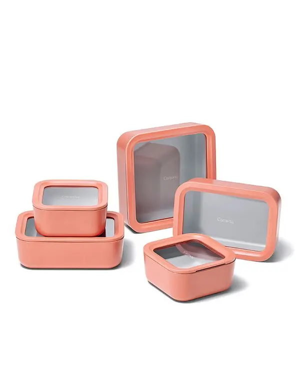 CARAWAY 14-piece Ceramic Coated Glass Food Storage Set - Perracotta