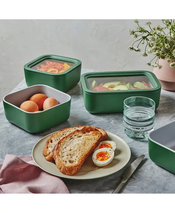 CARAWAY 14-piece Ceramic Coated Glass Food Storage Set - Sage