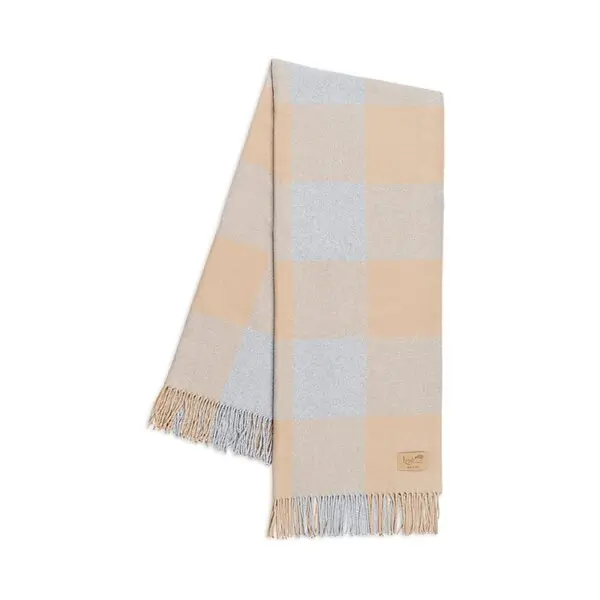 LANDS DOWNUNDER Landsdown Under Buffalo Check Cotton Blend Throw - Dune/ Light Gray